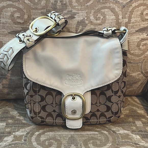 Coach | Bags | Coach Bleeker Flap Canvas And Leather Shoulder Bag ...